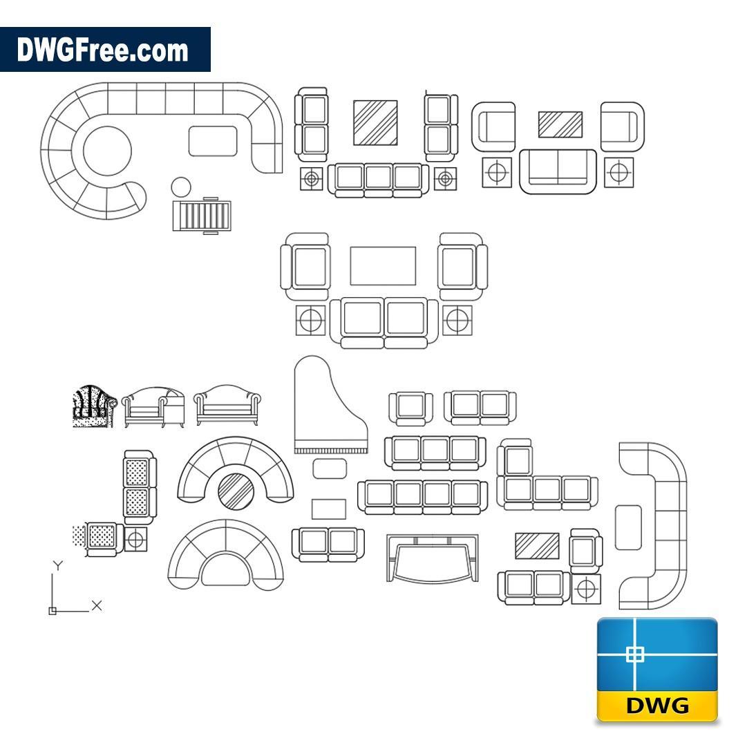 Living Room Set DWG Download Autocad Blocks Model 