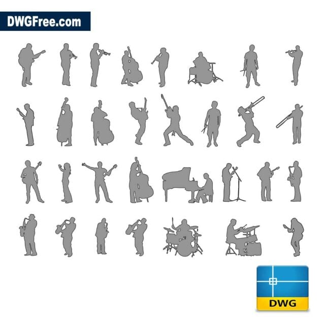 Silhouette of musicians playing DWG AutoCad