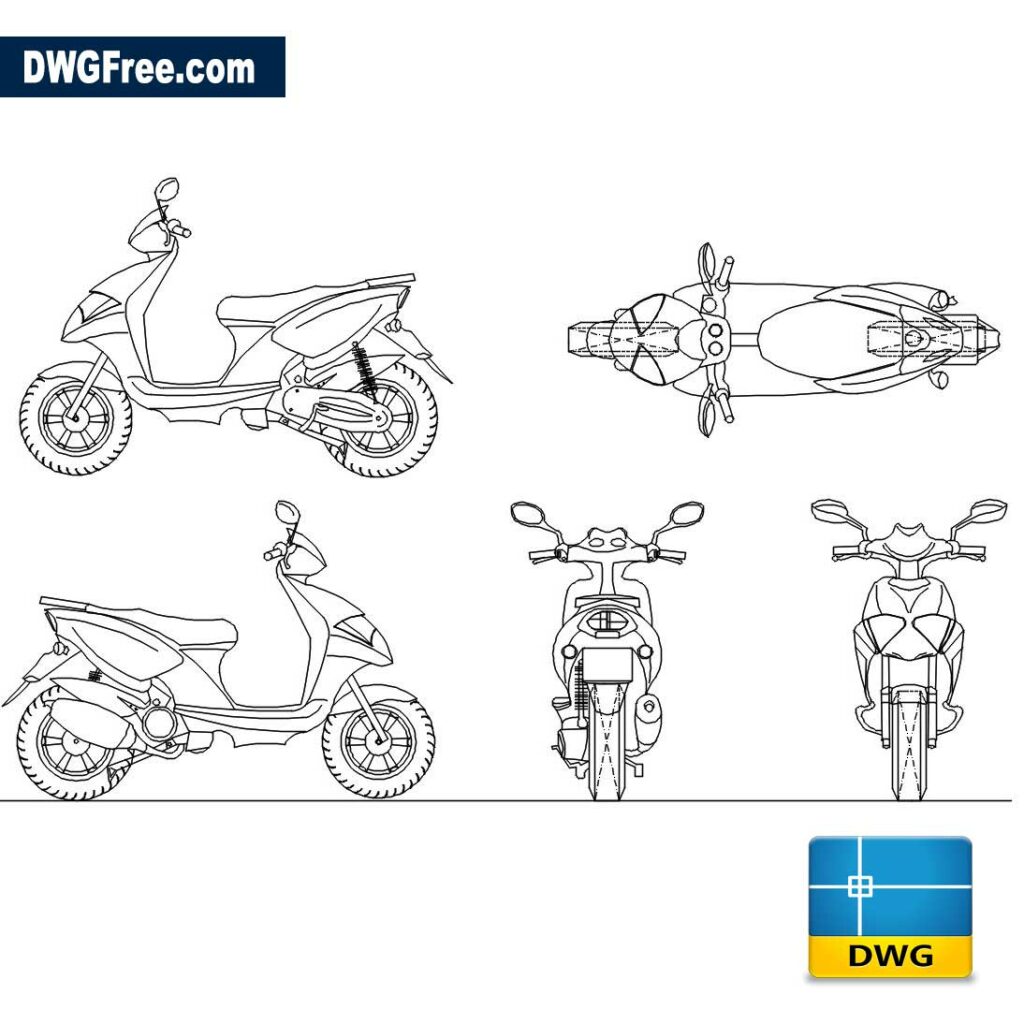 Yamaha 50 ccm Roller DWG Drawing. Download free in Autocad 2D.