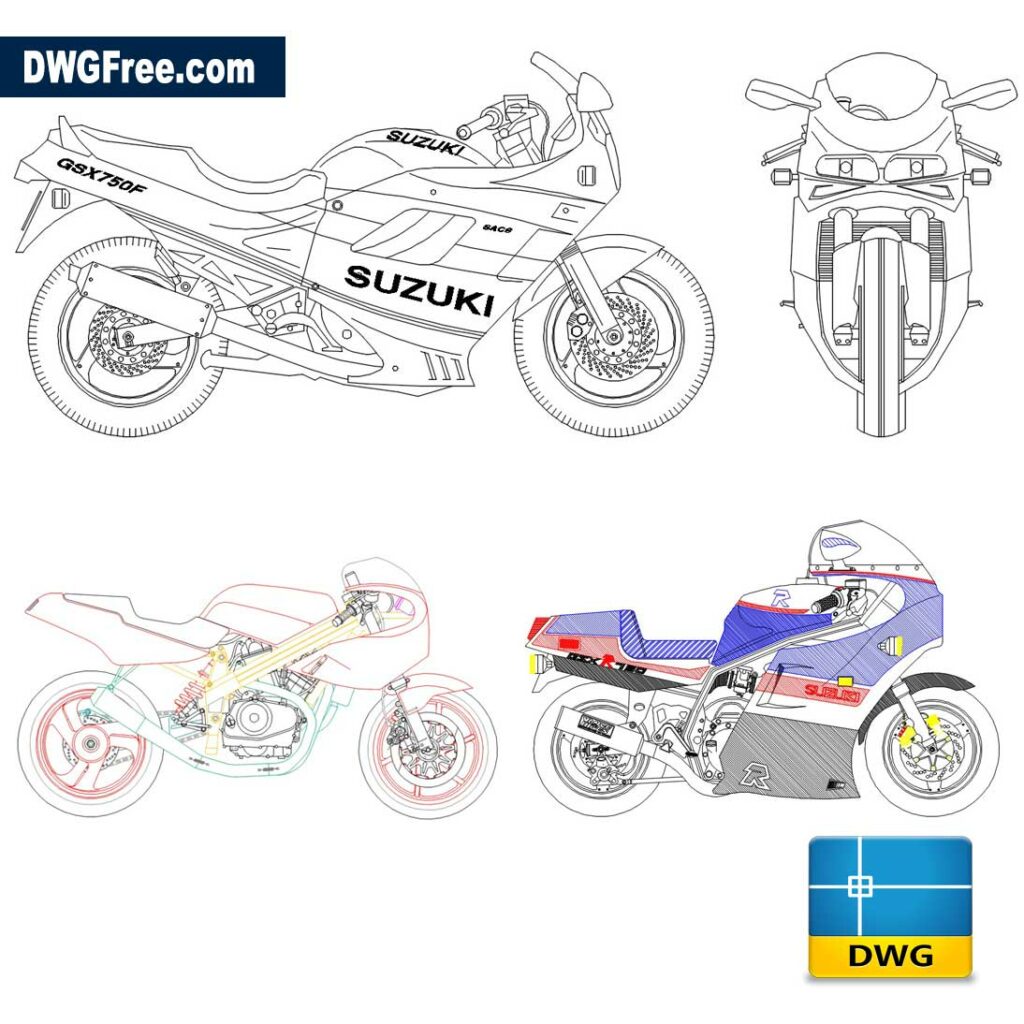 Moto Suzuki DWG Drawing. Download free in Autocad 2D.