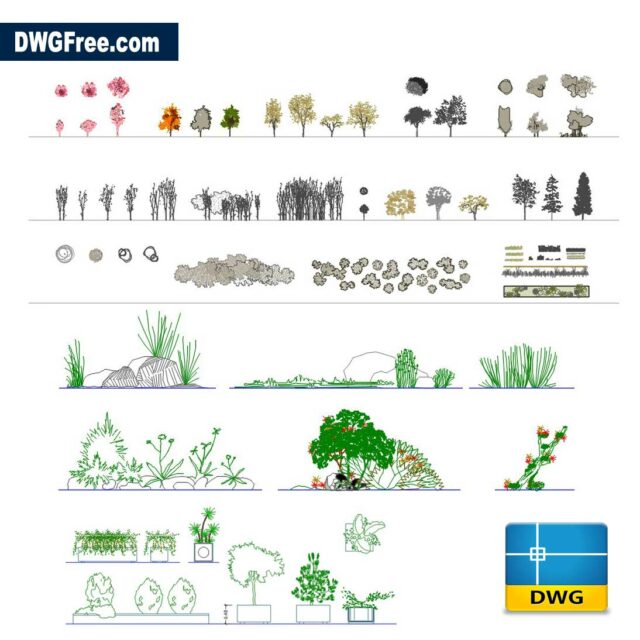 Bibliothèque Arbres DWG Plantes Blocs Gratis AutoCAD