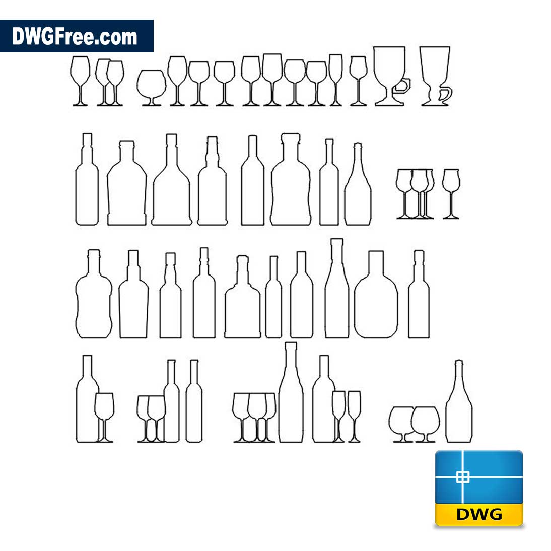 Wine Bottle CAD Block Drawing Download Free In Autocad 