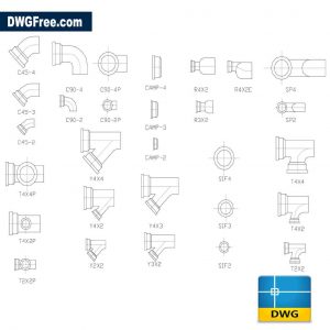 PVC Pipe Fitting Dimensions AutoCAD Drawings in format DWG - FREE