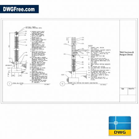 Typical wall section Drawing. Download free in Autocad.