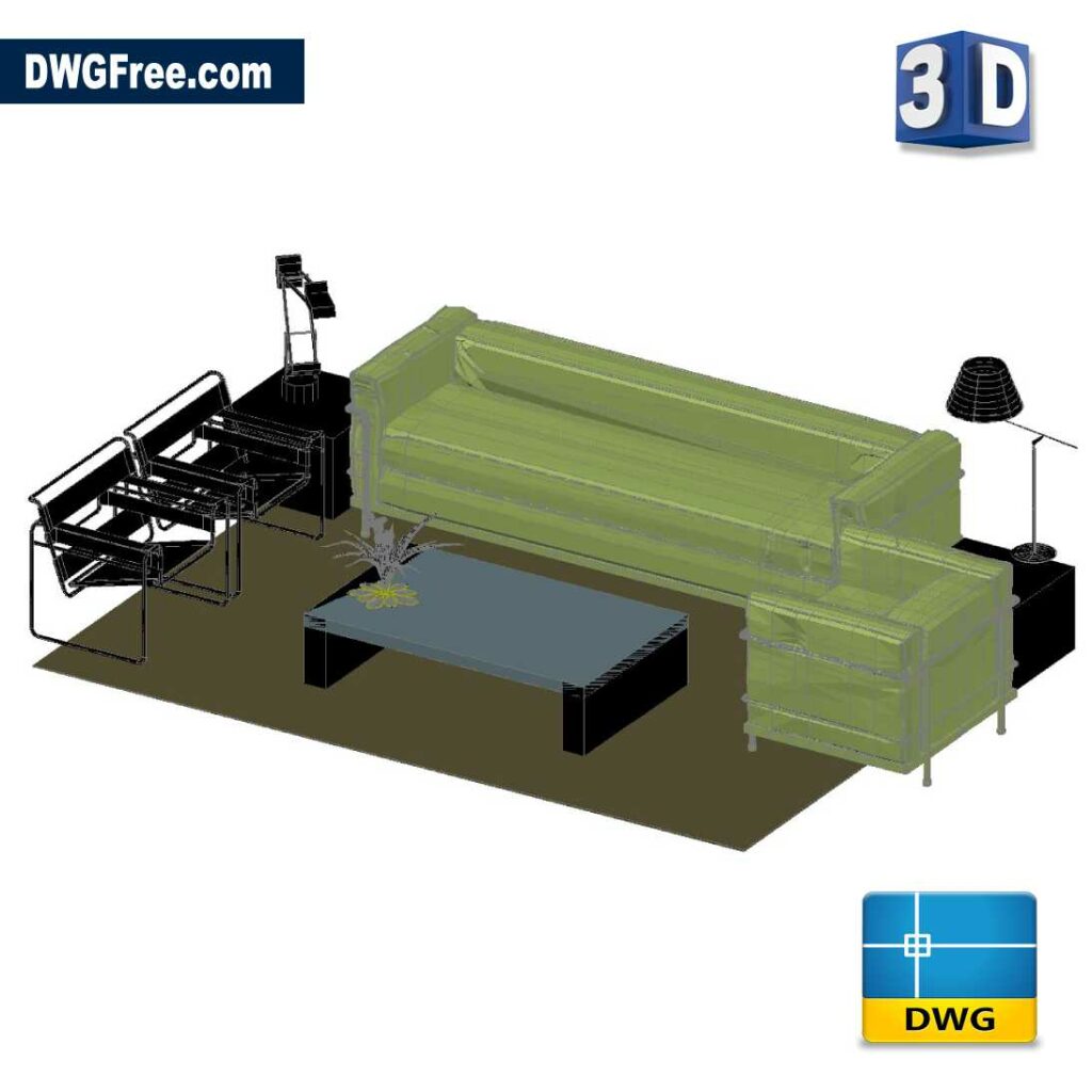 Set of Living in 3D DWG [ Drawing 2026 ] in AutoCAD FREE. DwgFree