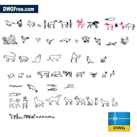 2D Animals Dwg CAD blocks - Descarga gratuita de bloques de Autocad.