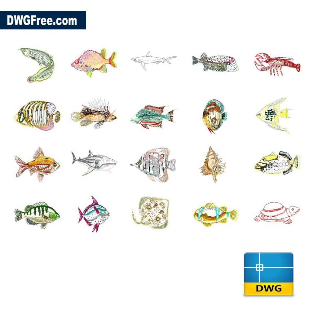 Fishes DWG [ Drawing 2026 ] in AutoCAD FREE 2D. DwgFree