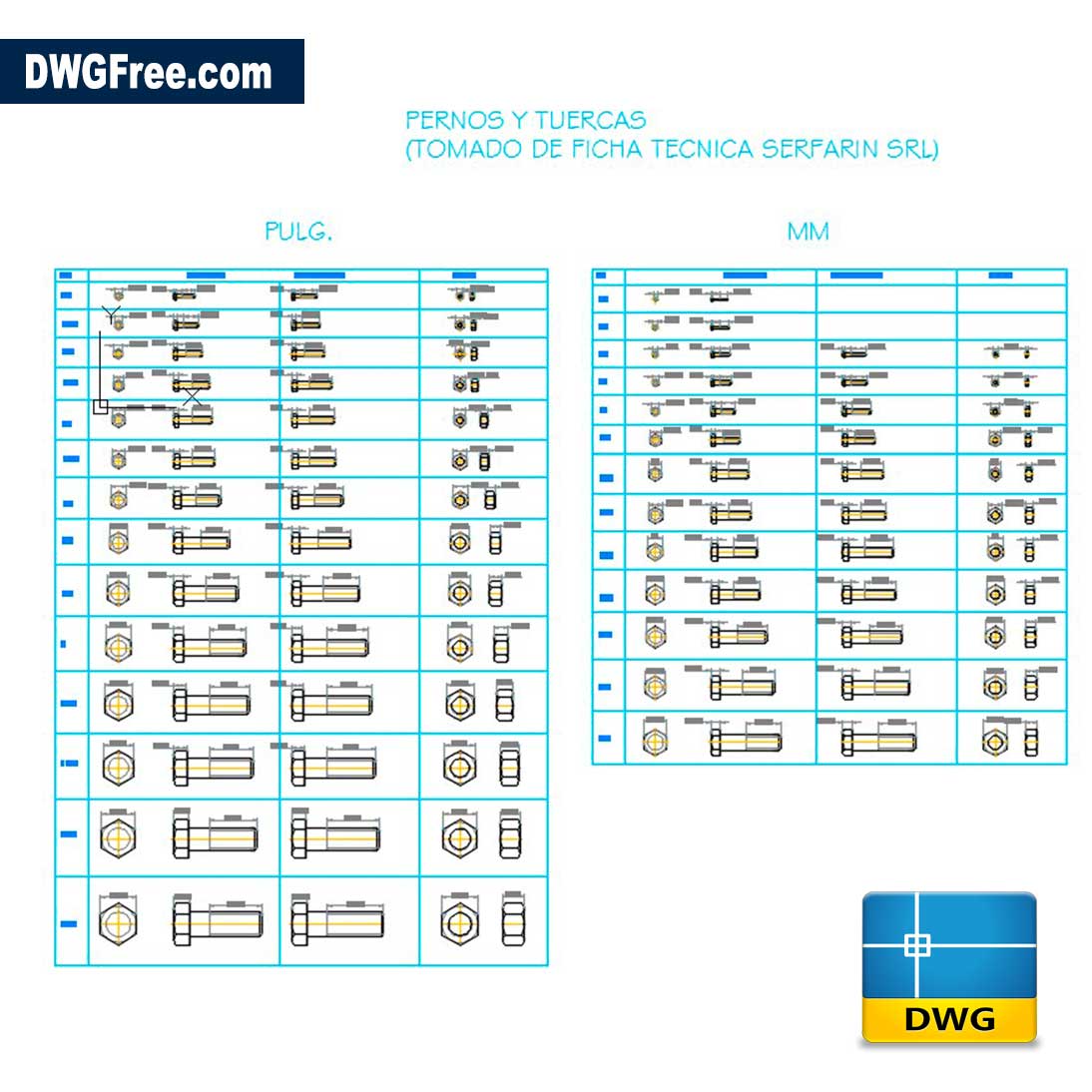Hex Bolts DWG Free Drawing 2020 In AutoCAD Blocks 2D 