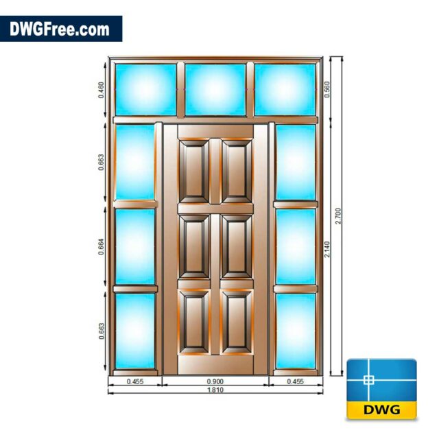 Portes d'entrée avec encadrement vitré DWG Free [ Drawing TOP ] Block