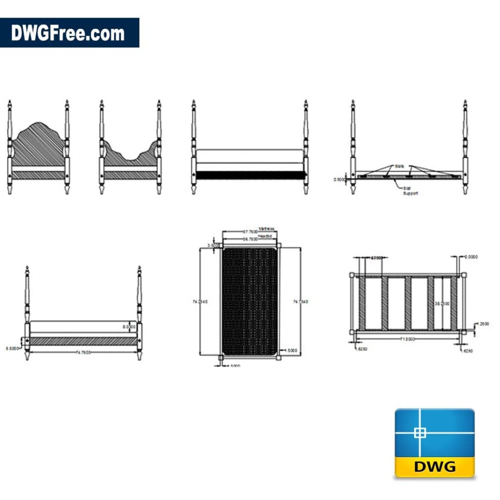 4 Poster Bed Details Free DWG 2D [ Drawing TOP ] AutoCAD Blocks.