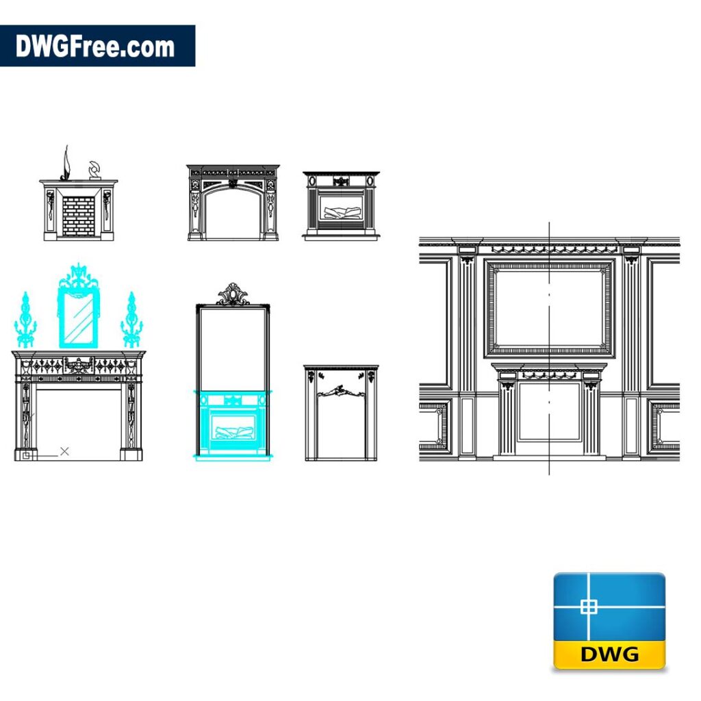 Fireplaces DWG Free DWG [ Drawing TOP ] AutoCAD 2D CAD.