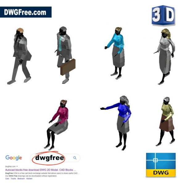 Free 3D People Library Model Drawing in AutoCAD Blocks Download.