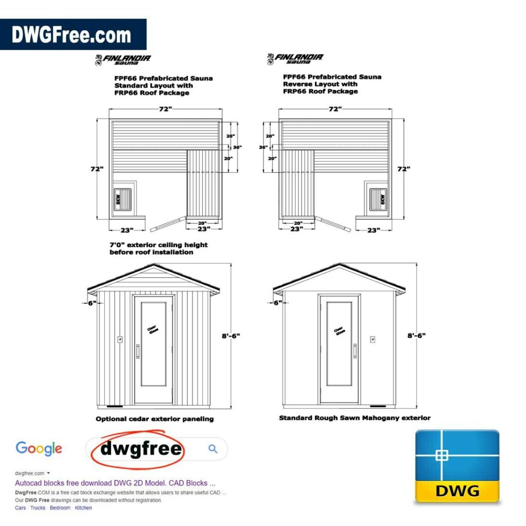 Finlandia Outdoor Sauna DWG 2D [ Drawing FREE ] CAD Blocks.
