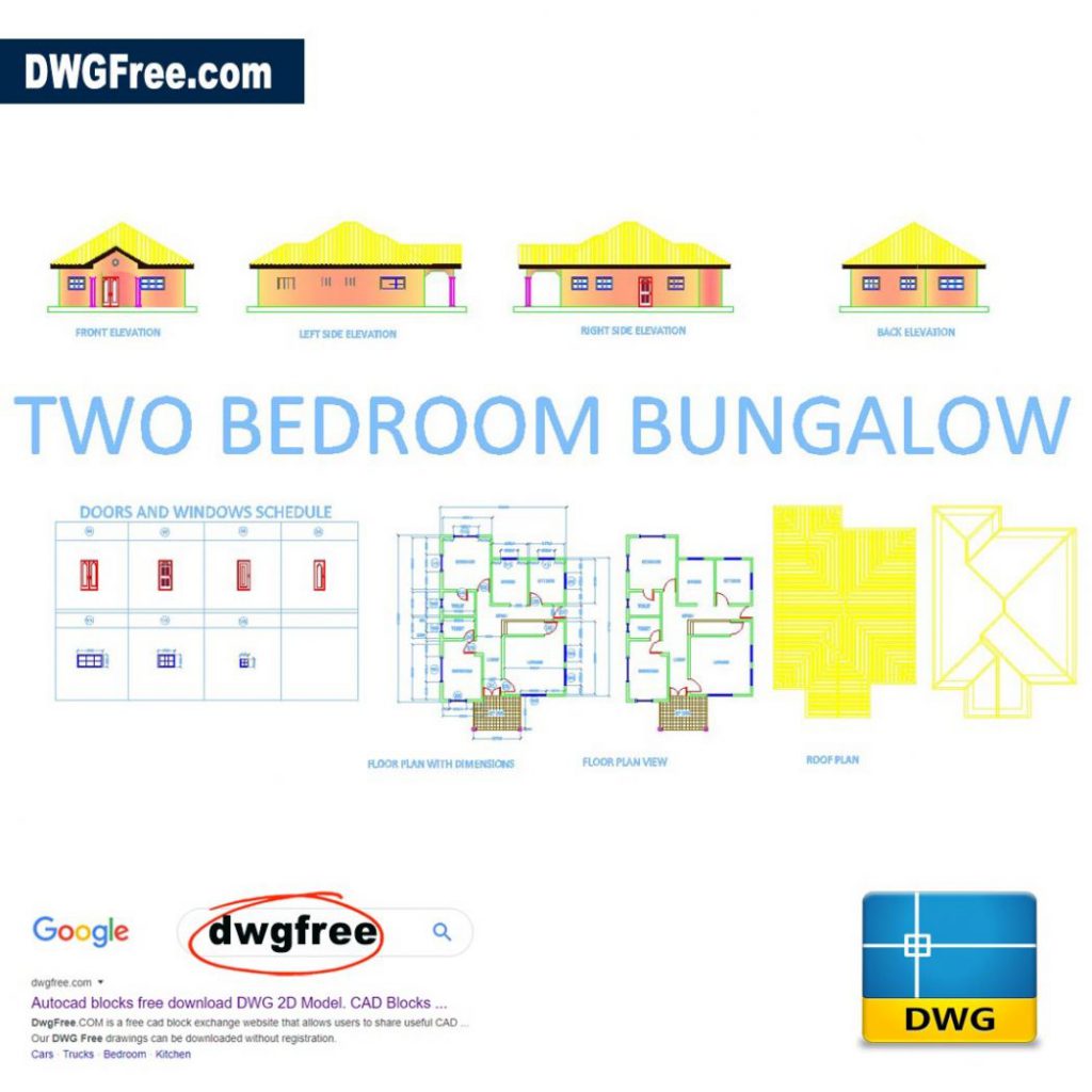 Two Bedroom Bungalow Files DWG [ Drawing FREE ] CAD for Architect.