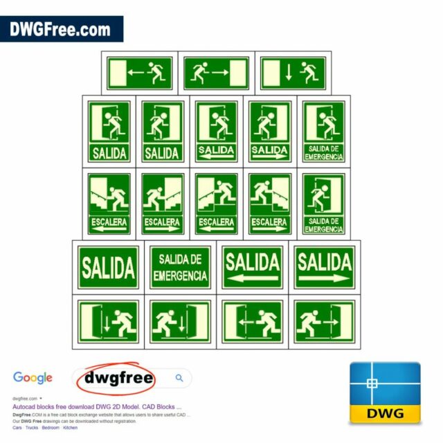 Signs of Emergency Exits DWG [ Drawing FREE ] in CAD Blocks Files.