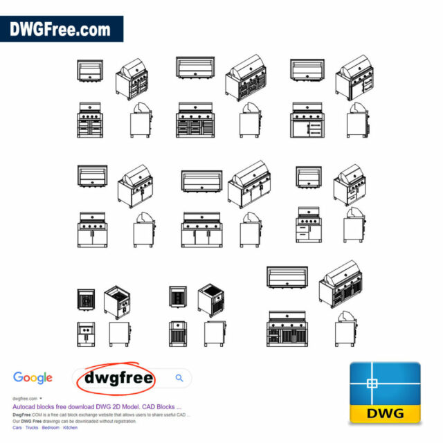 CAD Gas Grill DWG Free Library [ Drawing TOP 2D ] AutoCAD files.