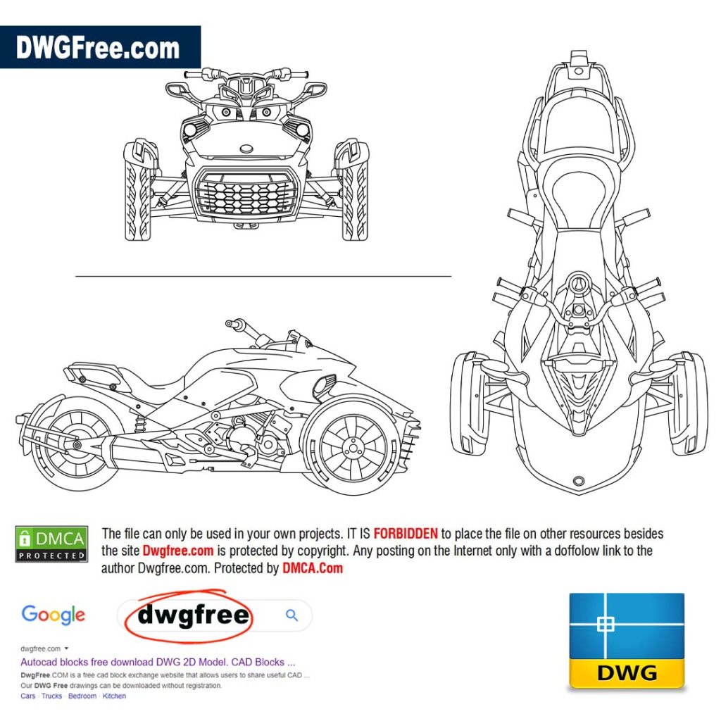 FREE Tricycle Am Spyder F3 2D CAD DWG file Download
