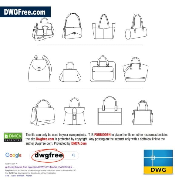 FREE Bags 2D 2D CAD DWG file Download to your Project