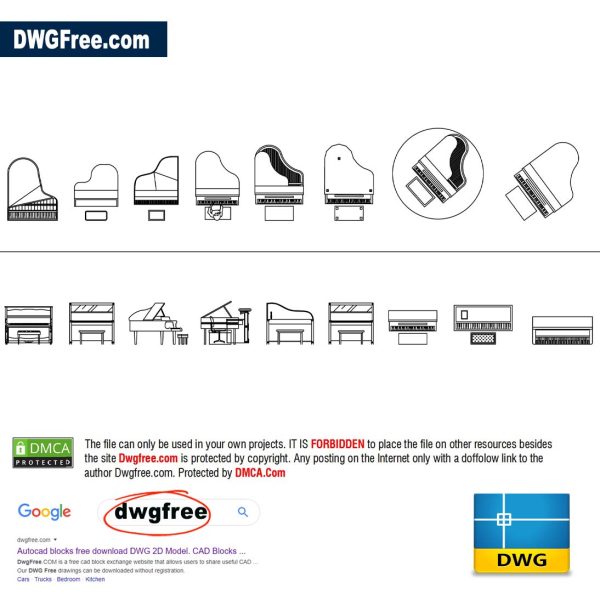 FREE Piano AutoCAD 2D in DWG file download