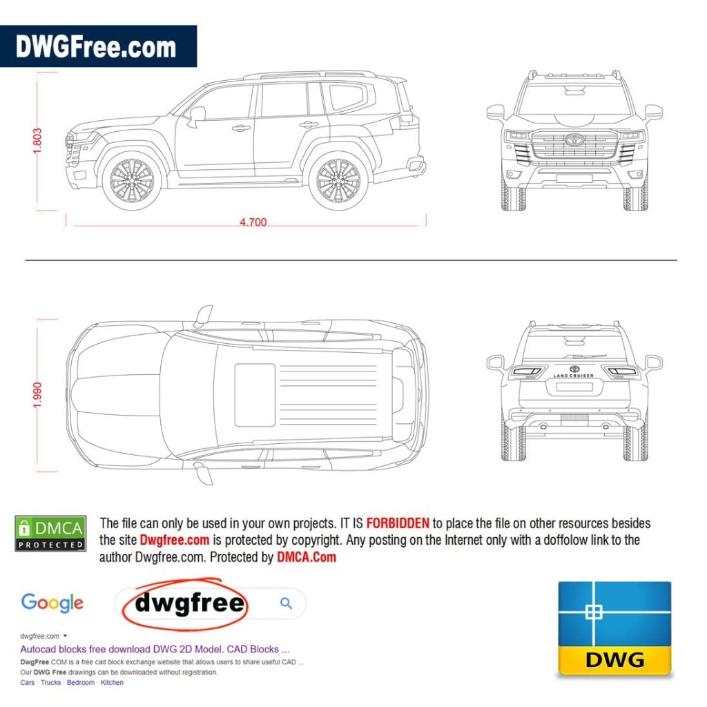 FREE Toyota Land Cruiser 200 2D CAD in DWG file save