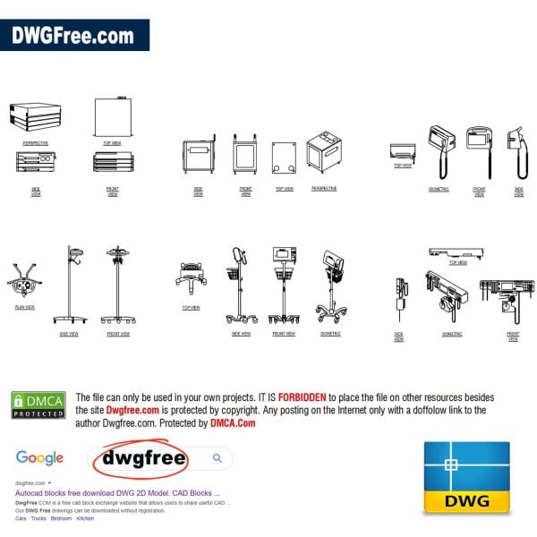 AutoCAD Medical monitor and equipments 2D DWG file. Download
