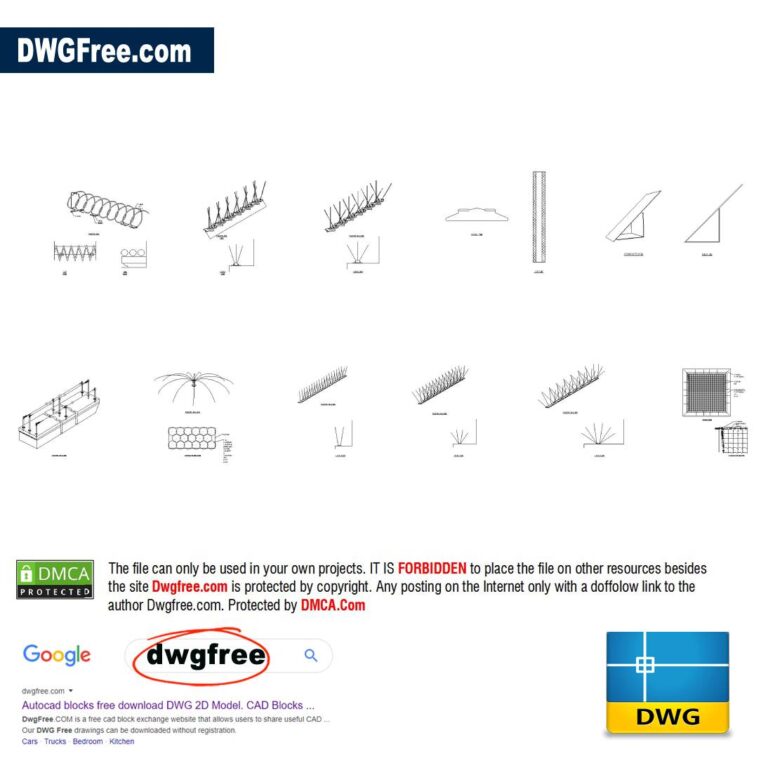 Free drawing Bird Barrier 2D DWG format block AutoCAD